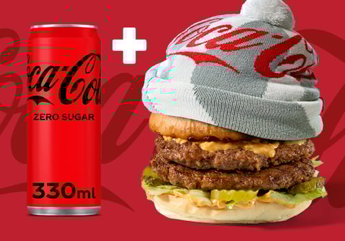 XL classicburger menu + Coca Cola 0,33 + Gratis muts!